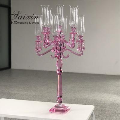 China 9 Arm Crystal Chandelier Candelabra - 35cm Width Heavy Crystal Base for Wedding Centerpieces for sale