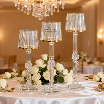 China 3 Pcs Crystal Candle Holder Set Gold Clear 70 80 90cm Wedding Centerpiece for sale