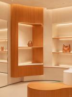 China Full Set Handbag Store Display Fixtures Wooden Bag Display Cabinet For Leather Goods Boutique for sale