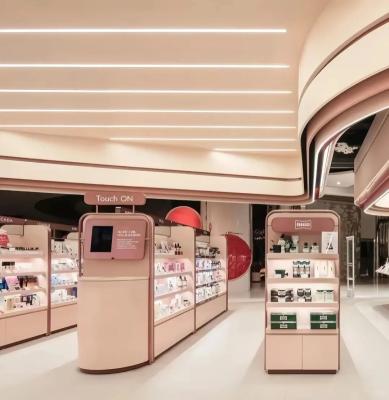 China Complete Cosmetic Shop Furniture LED Backlit Cosmetic Display Cabinet Skincare Showcase for sale