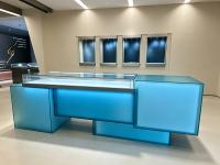 China Modern LED Blue Frosted Glass Reception Display Counter Custom For Jewelry Boutique for sale