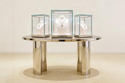 China LED Glass Jewelry Showcase Display Store Cabinets Three Cube Round for sale