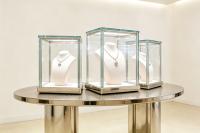 China LED Glass Jewelry Showcase Display Store Cabinets Three Cube Round for sale
