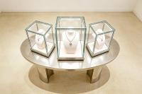 China LED Glass Jewelry Showcase Display Store Cabinets Three Cube Round for sale