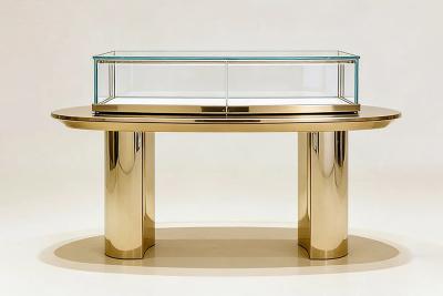 China Luxury Mirror Polished Gold Jewellery Display LED Illumination Jewelry Display Cases for sale