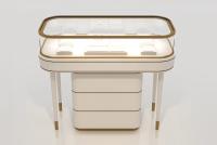 China Cream Champagne Glass Jewelry Showcase Rounded Edge Triple Drawer Jewellery Display for sale