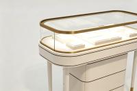 China Cream Champagne Glass Jewelry Showcase Rounded Edge Triple Drawer Jewellery Display for sale
