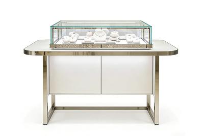 China Minimalist White Matte  Jewelry Showcase Display  High Transparent Jewelry Display Island for sale