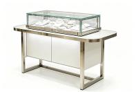 China Minimalist White Matte  Jewelry Showcase Display  High Transparent Jewelry Display Island for sale