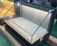 China Dark Frame Museum Display Case with Slant Front Flip Opening, Explosion-Proof Tempered Glass, and Linen Fabric Lining for sale