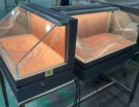 China Dark Frame Museum Display Case with Slant Front Flip Opening, Explosion-Proof Tempered Glass, and Linen Fabric Lining for sale