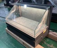 China Dark Frame Museum Display Case with Slant Front Flip Opening, Explosion-Proof Tempered Glass, and Linen Fabric Lining for sale
