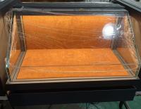 China Dark Frame Museum Display Case with Slant Front Flip Opening, Explosion-Proof Tempered Glass, and Linen Fabric Lining for sale