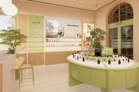 China Minimalist Pastel Green Circular Perfume Display Cabinet With Wall Mount Storage Cabinets and Multi-Layer Classified Display for sale