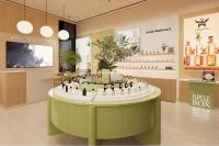 China Minimalist Pastel Green Circular Perfume Display Cabinet With Wall Mount Storage Cabinets and Multi-Layer Classified Display for sale