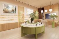 China Minimalist Pastel Green Circular Perfume Display Cabinet With Wall Mount Storage Cabinets and Multi-Layer Classified Display for sale