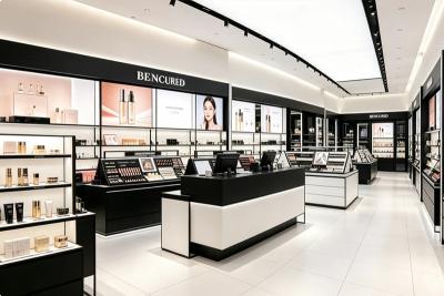 China Black White Cosmetic Shop Display Cabinet Full Makeup Store Fixture for sale