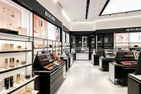 China Black White Cosmetic Shop Display Cabinet Full Makeup Store Fixture for sale