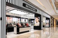 China Black White Cosmetic Shop Display Cabinet Full Makeup Store Fixture for sale