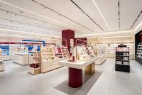 China Custom Complete Cosmetic Store Fixture With Brand Light Box Skincare & Makeup Display Cabinet for sale