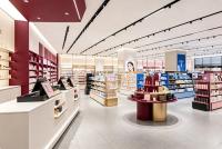 China Custom Complete Cosmetic Store Fixture With Brand Light Box Skincare & Makeup Display Cabinet for sale