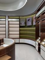 China Walnut Luxury Bag Store Display Cabinet Full High End Wall Display Showcase Fixture for sale