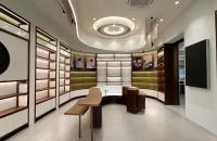 China Walnut Luxury Bag Store Display Cabinet Full High End Wall Display Showcase Fixture for sale
