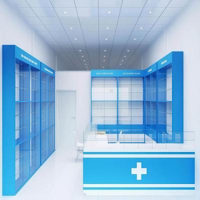 China Pharmacy Retail Wooden Display Shelving and Glass Medicine Cabinets for Drugstore Store Fixtures and Layout Design for sale