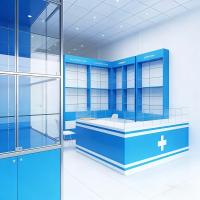 China Pharmacy Retail Wooden Display Shelving and Glass Medicine Cabinets for Drugstore Store Fixtures and Layout Design for sale
