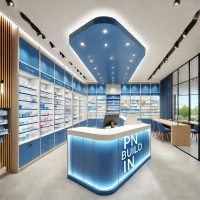 China Custom Medical Retail Wall Shelving and Pharmacy Showcase Cabinets for Drugstore Interior Furniture Design for sale