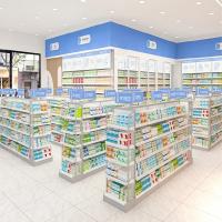 China Custom Pharmacy Display Rack and Medical Store Wooden Shelving for Retail Drugshop Interior Decoration for sale