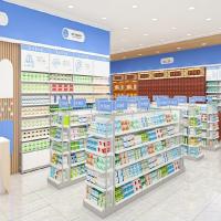 China Custom Pharmacy Display Rack and Medical Store Wooden Shelving for Retail Drugshop Interior Decoration for sale