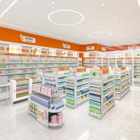 China Custom Pharmacy Display Rack and Medical Store Wooden Shelving for Retail Drugshop Interior Decoration for sale