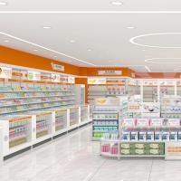 China Custom Pharmacy Display Rack and Medical Store Wooden Shelving for Retail Drugshop Interior Decoration for sale
