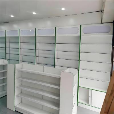 China Wooden Pharmacy Wall Shelves and Custom Medical Display Cabinets for Retail Drugstore Store Decoration for sale