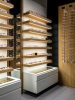 China Optical Shop Sunglasses Display Furniture Commercial Retail Fixture Solution LED Strip Lights Heavy Duty Eco-Friendly Solid Back for sale