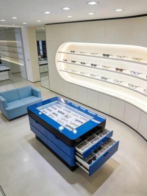 China Eyeglasses Display Rack Glass Showcase Eco-Friendly Heavy Duty Design LED Lighting Customizable for Optical Retail Supermarkets for sale