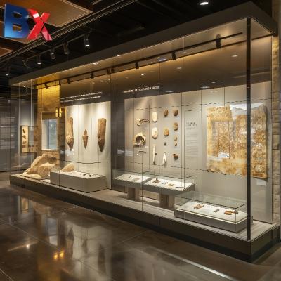 China Stainless Steel Exhibition Case LED Lighting Museum Quality Glass Display Cases for sale