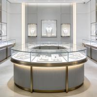 China Factory Direct High Gloss Metal Frame Jewelry Display Cabinet LED Lighted Showcase for sale
