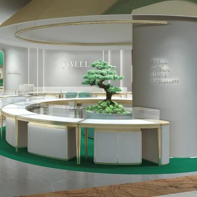 China BaiXing Custom High Quality Eco-Friendly Durable Heavy Duty Jewelry Showroom Display Furniture Glass Counter with LED Lighting for sale