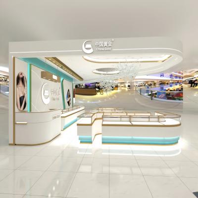 China SS304 Jewelry Display Case Glass Solid Wood Veneer A Jewelry Showrooms for sale