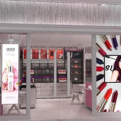 China Luxury Eco-Friendly Waterproof Cosmetics Display Cabinet Tempered Glass Shelves LED Lighting Customizable Size Color for Retail for sale