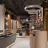 China Luxury Custom LED Lighting Perfume Display Showcase Solid Wood Cosmetic Store Retail Shelves Counter Fittings for sale