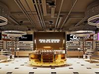 China Luxury Custom LED Lighting Perfume Display Showcase Solid Wood Cosmetic Store Retail Shelves Counter Fittings for sale