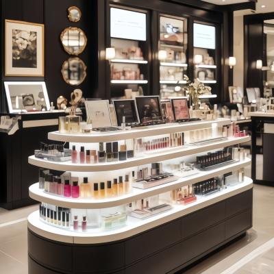 China Creative Eco-Friendly Cosmetic Display Cabinet LED Heavy Duty Retail Makeup Store Fixtures for Professional Beauty Shop for sale