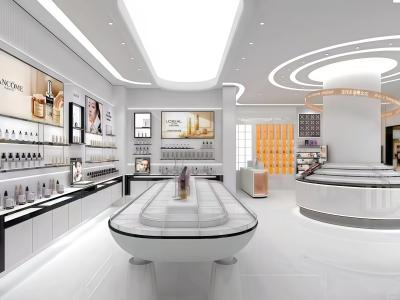 China High End LED Makeup Shelves Beauty Gondola Display Rack With Mirror Shop Interior Desig Cosmetic Store. for sale