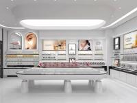 China High End LED Makeup Shelves Beauty Gondola Display Rack With Mirror Shop Interior Desig Cosmetic Store. for sale