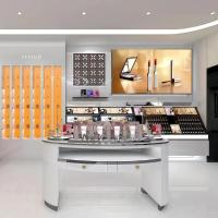 China High End LED Makeup Shelves Beauty Gondola Display Rack With Mirror Shop Interior Desig Cosmetic Store. for sale