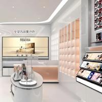 China High End LED Makeup Shelves Beauty Gondola Display Rack With Mirror Shop Interior Desig Cosmetic Store. for sale