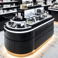 China High End LED Makeup Shelves Beauty Gondola Display Rack With Mirror Shop Interior Design for sale